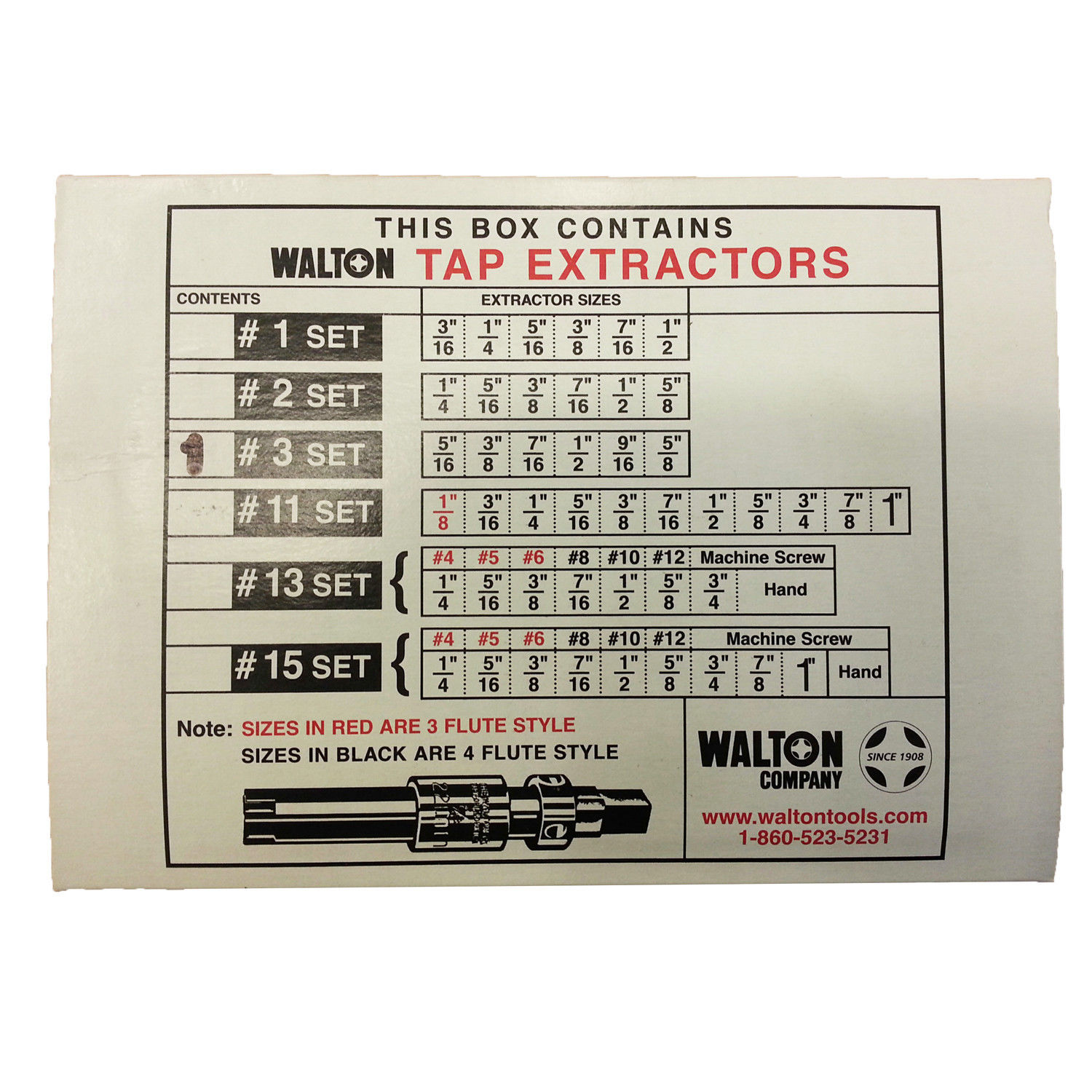 Walton 18003 6 Piece 4 Flute Tap Extractor Set - Mechanics Tools & Bits